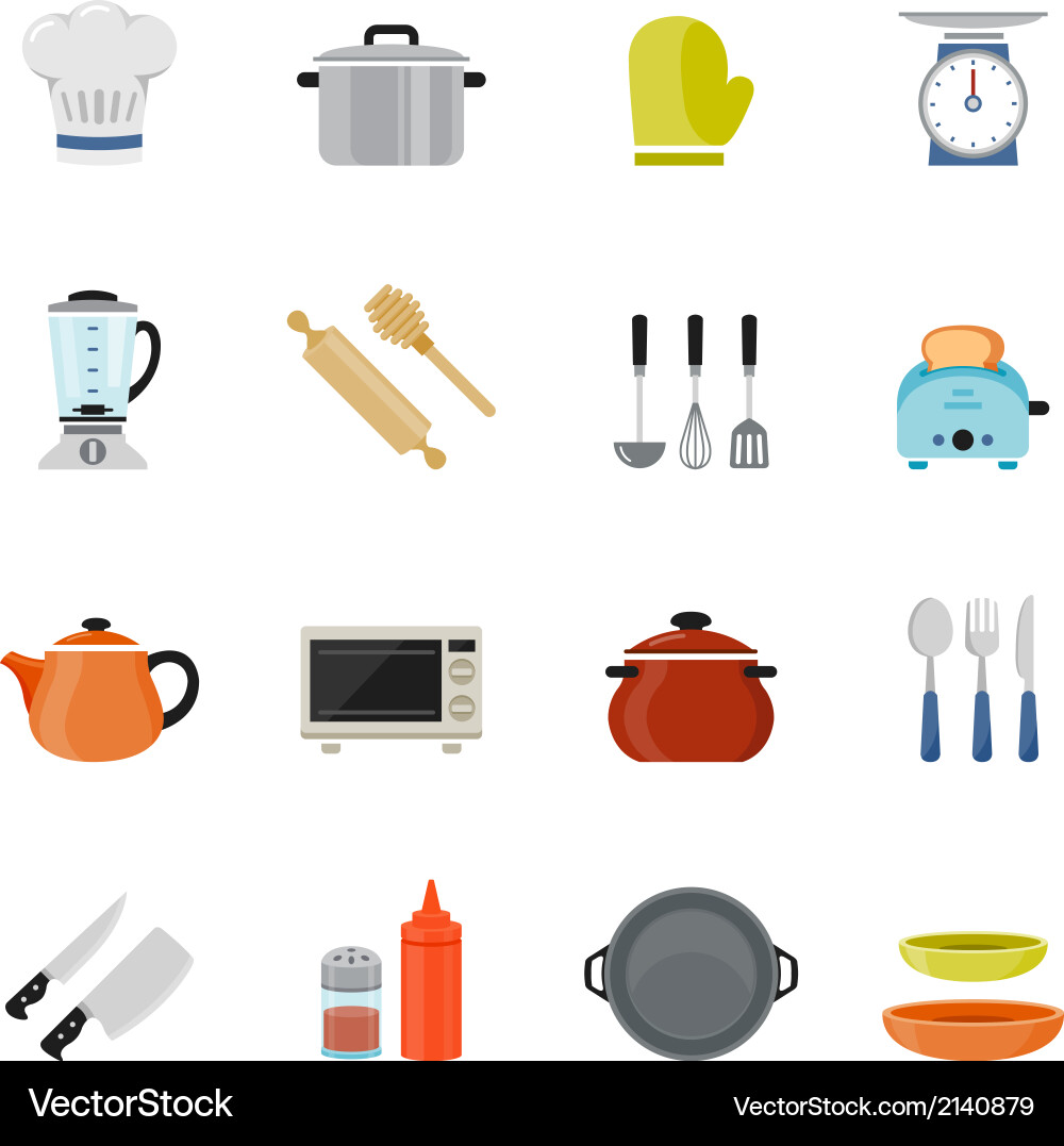 Kitchenware Flat Icons Collection Royalty Free Vector Image