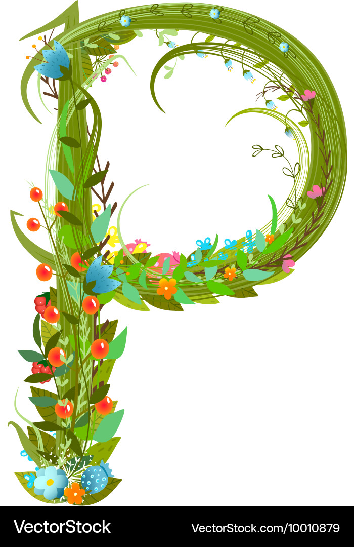 Letter p floral latin decorative character Vector Image