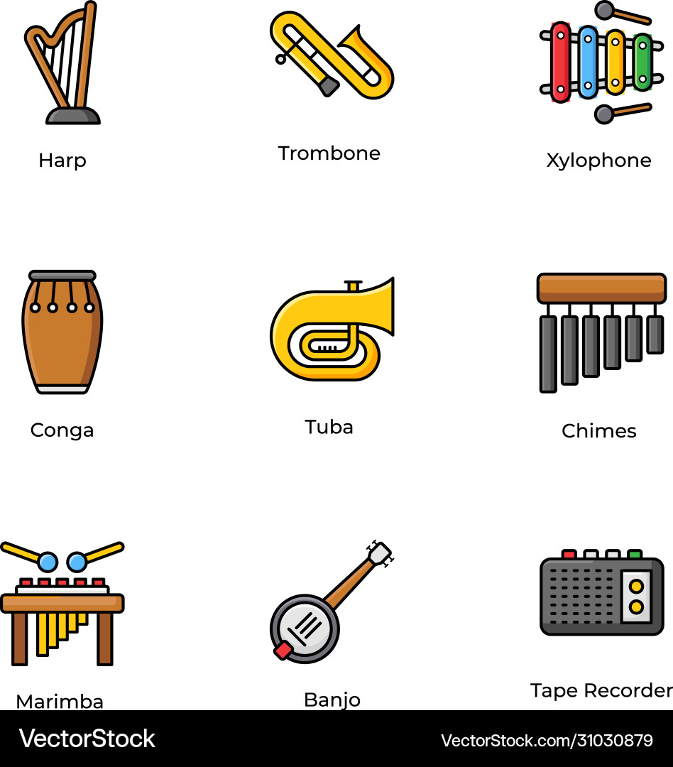 Mouth organ musical instrument flat Royalty Free Vector