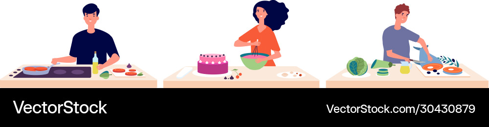 People Baking and Cooking Food Royalty Free Vector Image