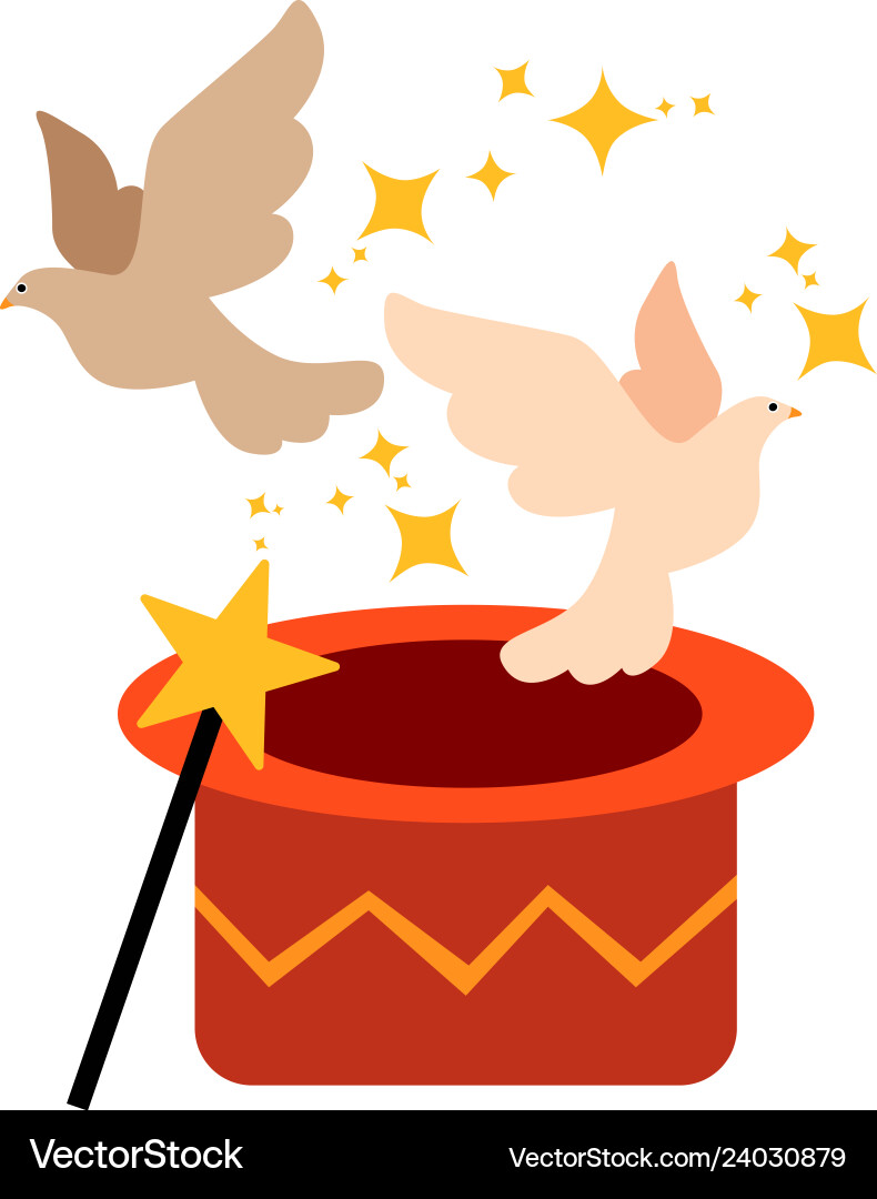 Pigeons flying out from magic hat cute funny Vector Image