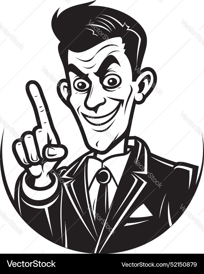 Pointing pose cartoon man emblem sign language Vector Image