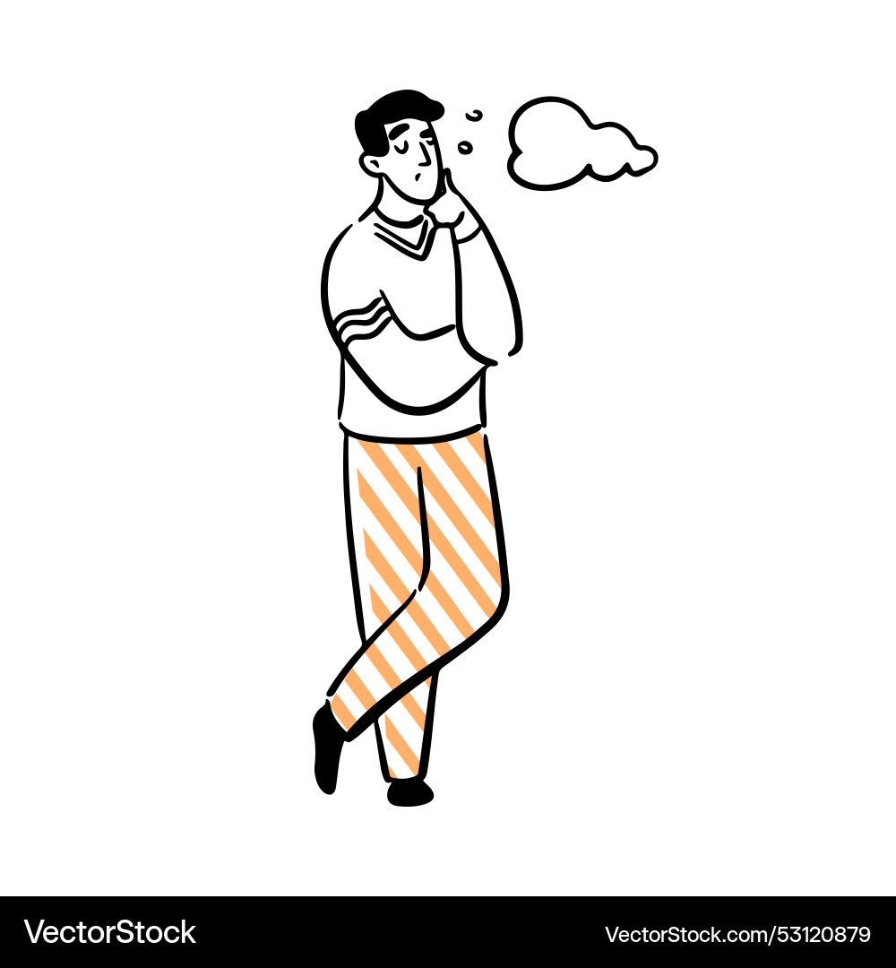 Thoughtful man thinking doodle of bubble thought Vector Image