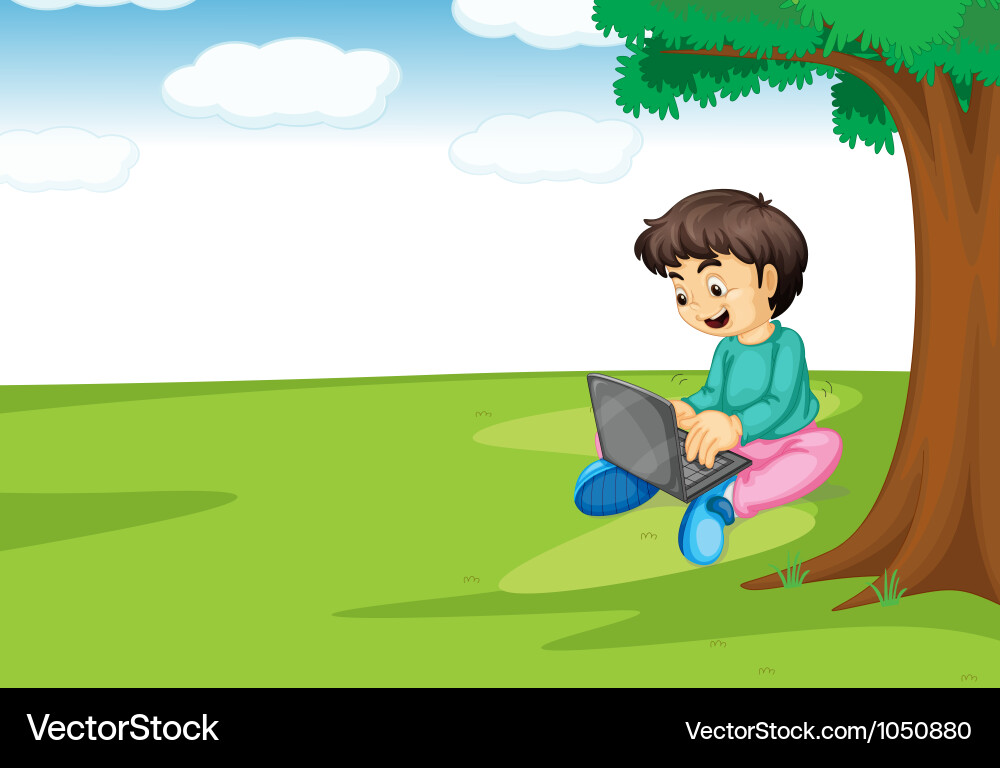 A boy and laptop Royalty Free Vector Image - VectorStock