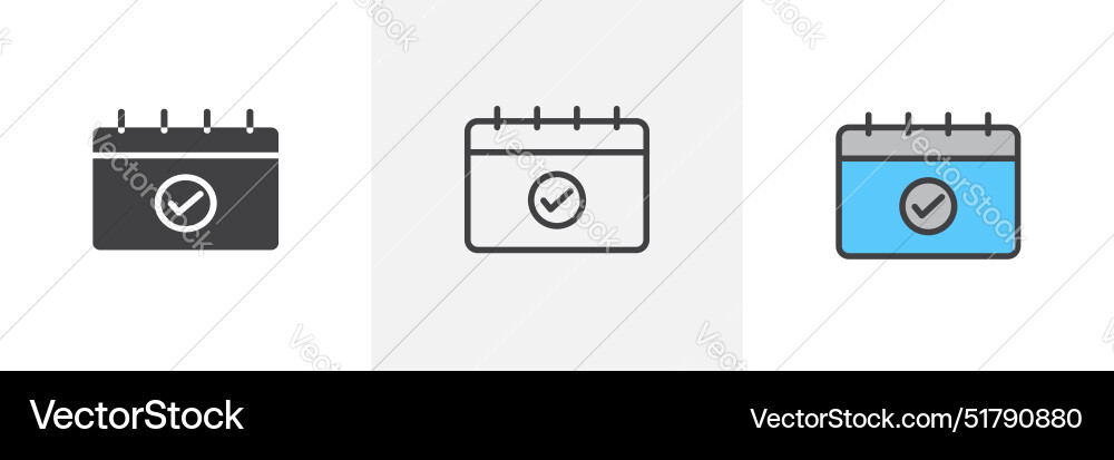 Check in calendar icon set black filled Royalty Free Vector
