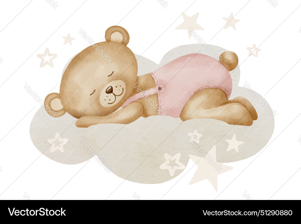 Cute little teddy bear sleeping on a cloud Vector Image