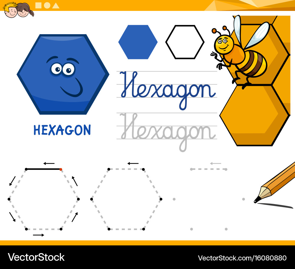 Hexagon cartoon basic geometric shapes Royalty Free Vector