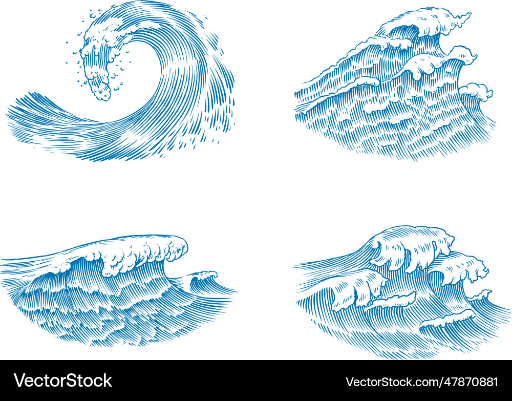 Atlantic tidal waves vintage old engraved hand Vector Image
