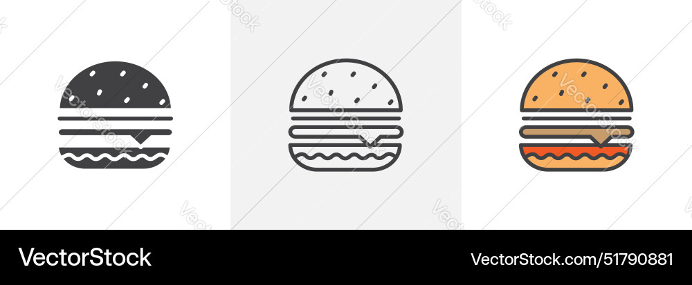 Cheese burger line icon set Royalty Free Vector Image