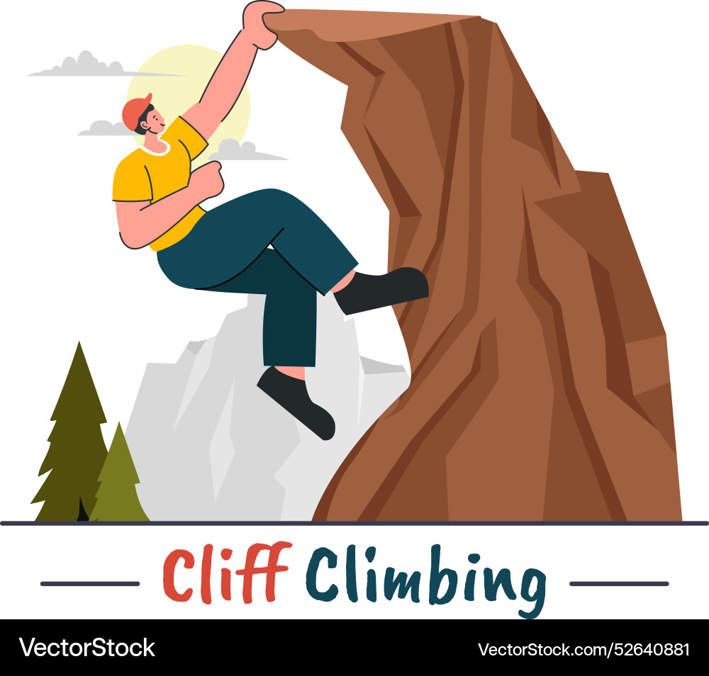 Cliff climbing featuring a climber ascending Vector Image