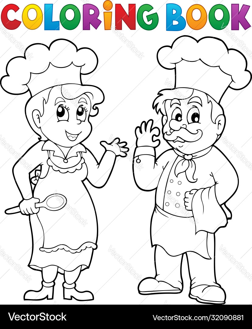 Coloring book chef theme 2 Royalty Free Vector Image