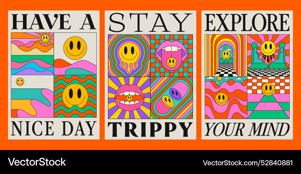 Cool groovy abstract geometric posters collection Vector Image