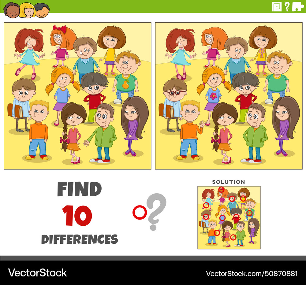 Differences activity with cartoon children Vector Image