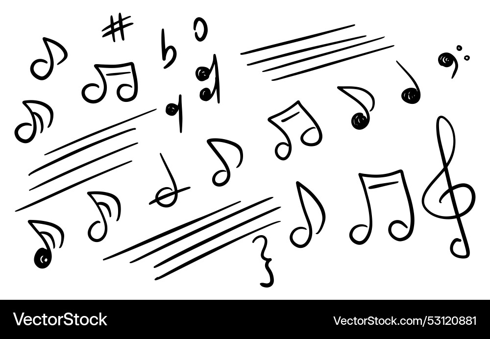 Hand-drawn musical notes and symbols Royalty Free Vector