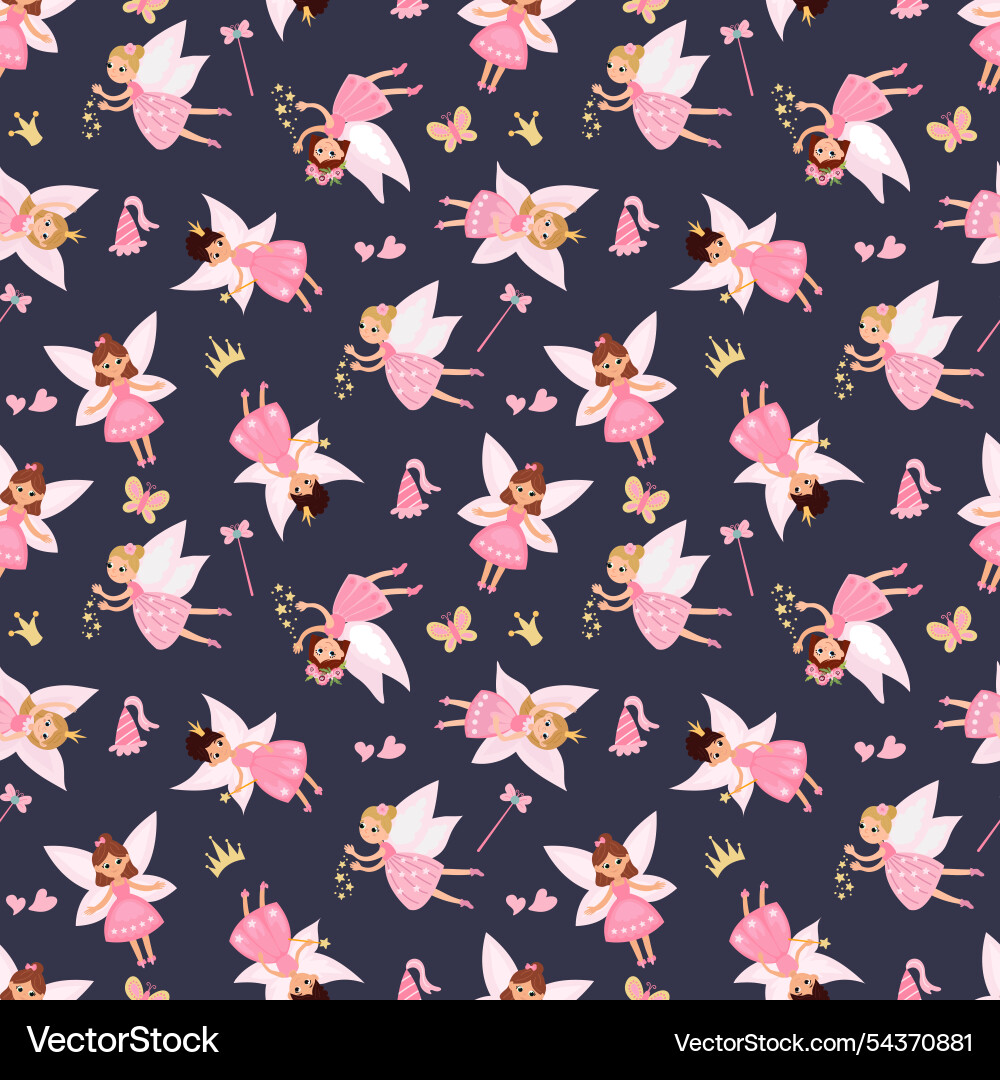 Magical seamless pattern with fairies Royalty Free Vector