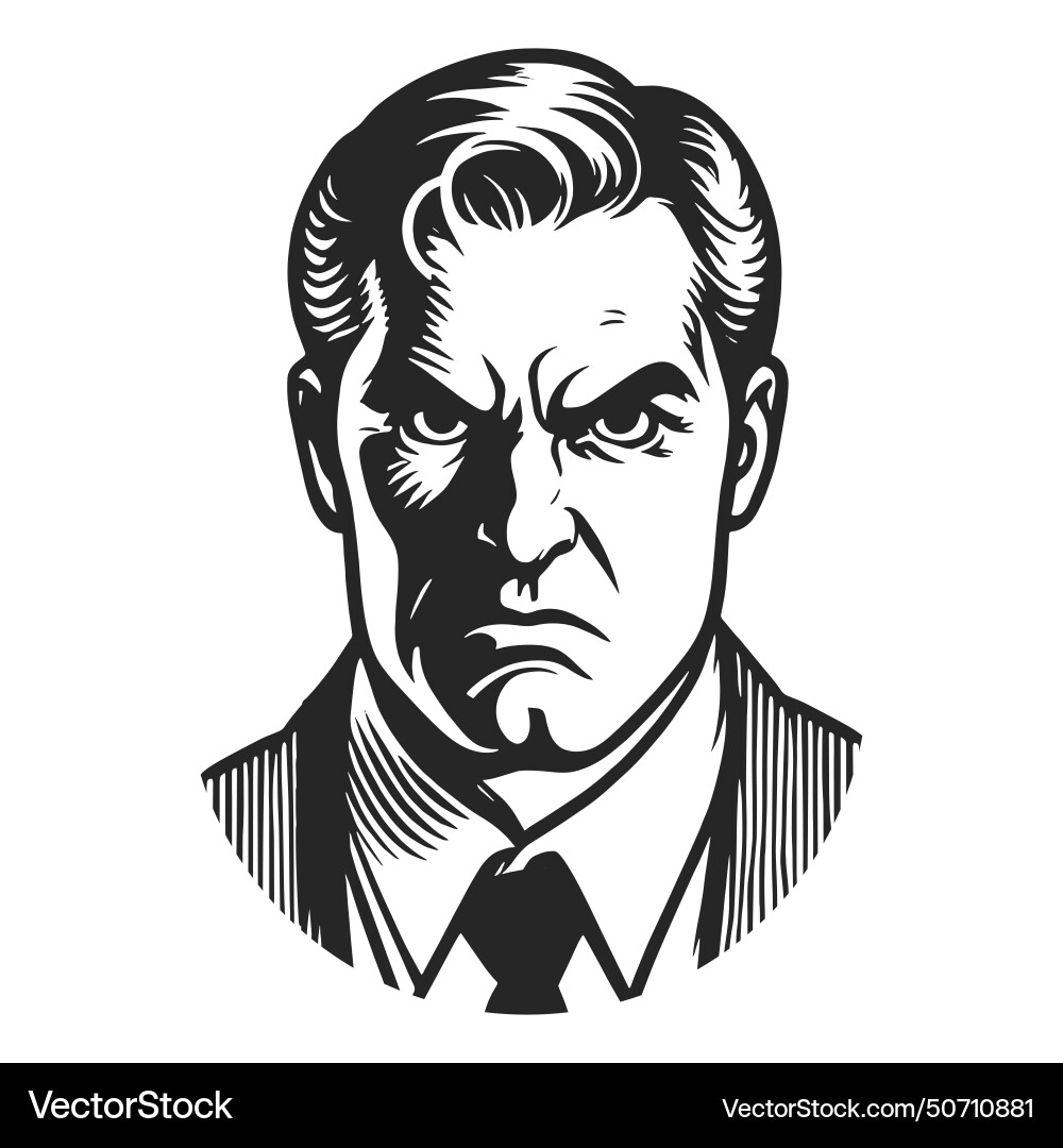Stern faced man engraving sketch Royalty Free Vector Image