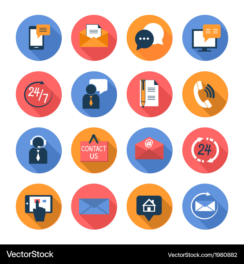 Customer care contacts flat icons set Royalty Free Vector
