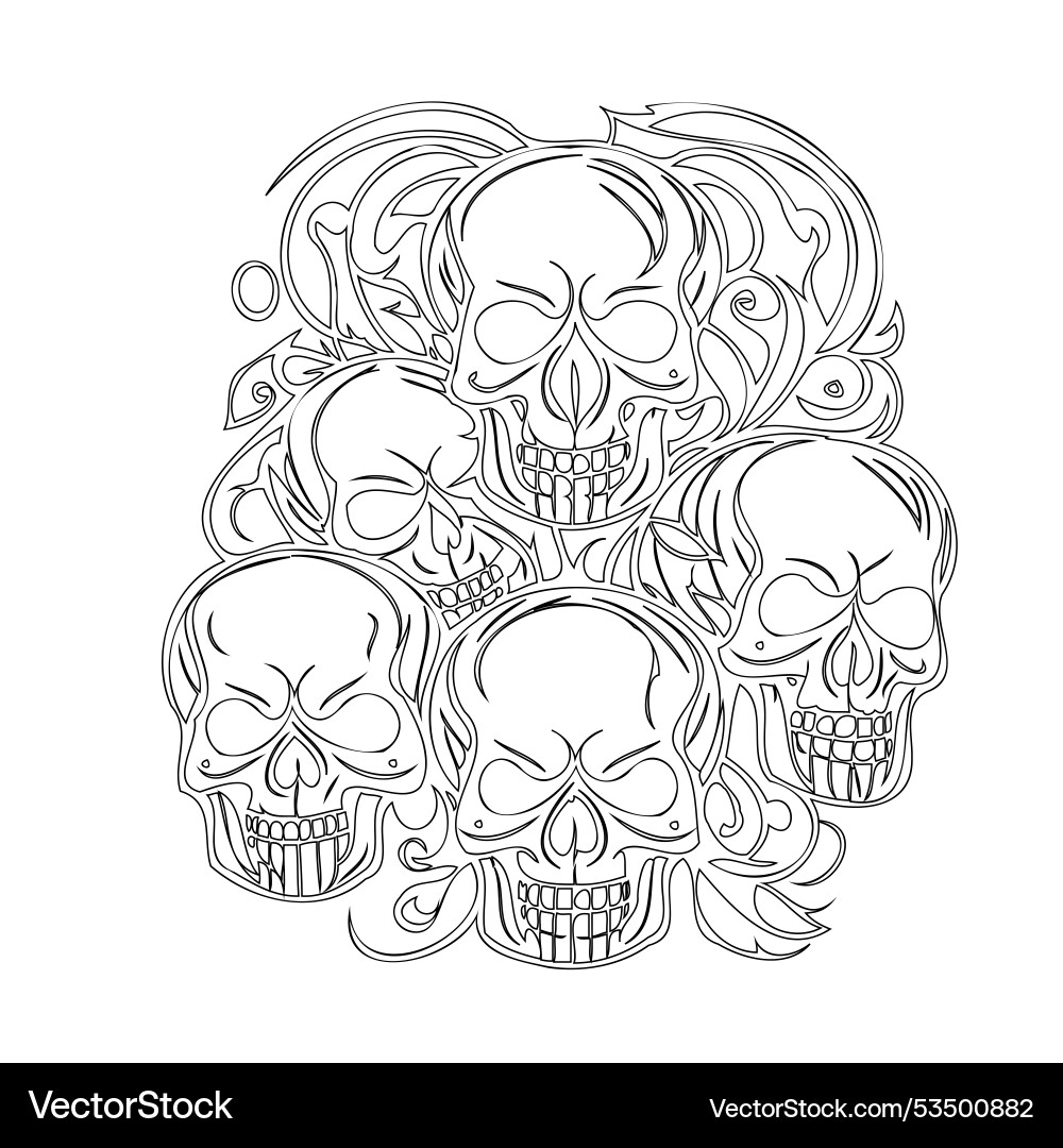 Decorative skulls outline sketch Royalty Free Vector Image