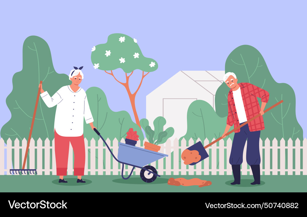 Elderly people in garden Royalty Free Vector Image