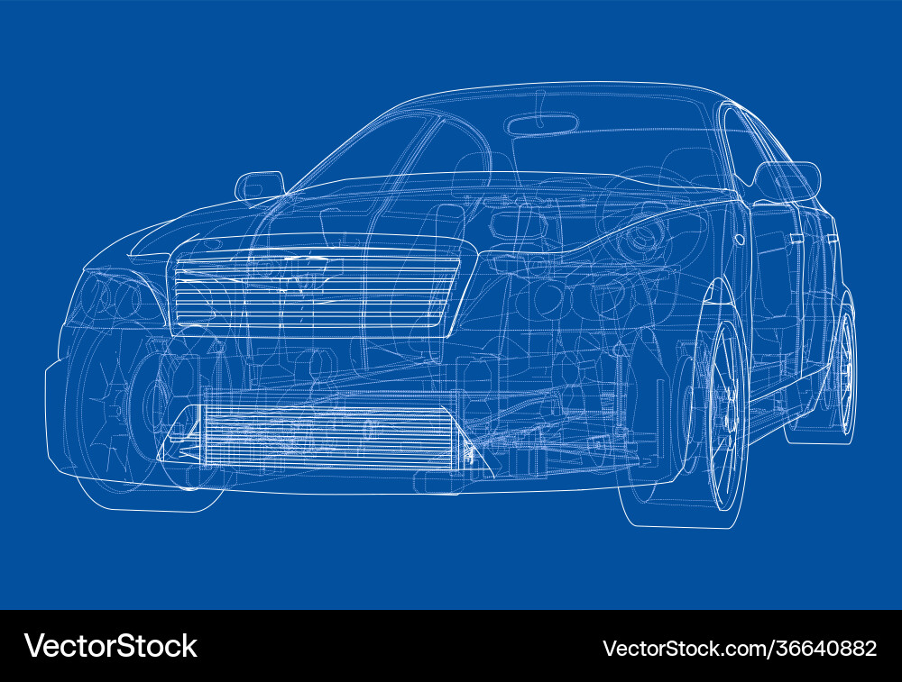 Electric car with chassis rendering 3d Royalty Free Vector
