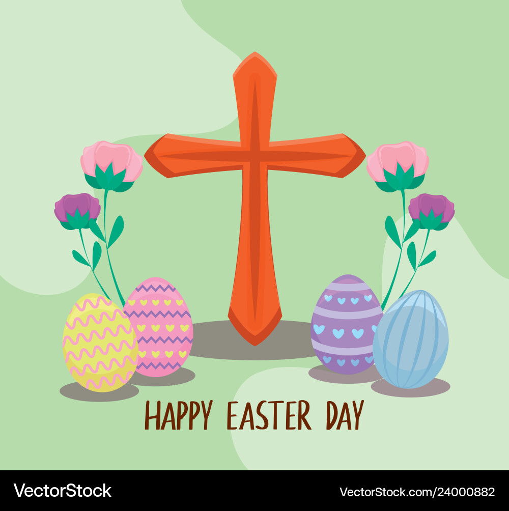 Happy easter day card with cross and eggs Vector Image