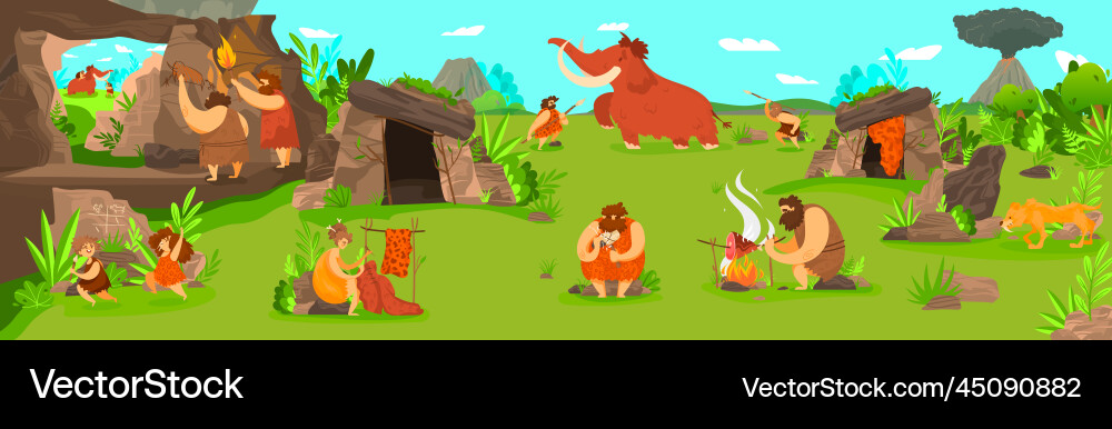Prehistoric people life in primitive tribe Vector Image
