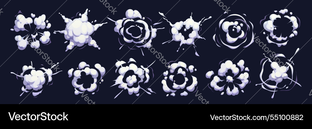 Smoke cloud explosion bomb blast cartoon effects Vector Image