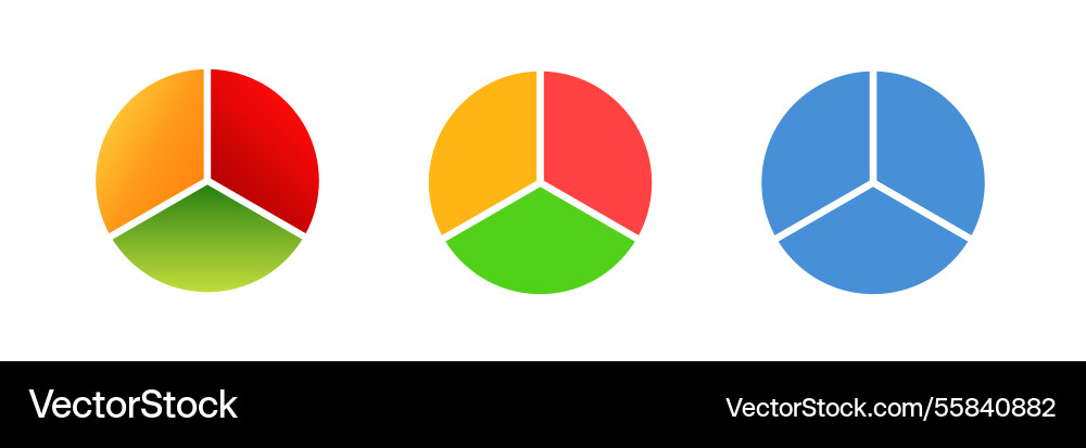 Three colorful circle charts with divided sections