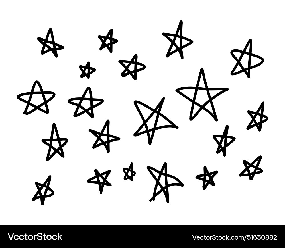 Whimsical hand-drawn black star pattern on white Vector Image