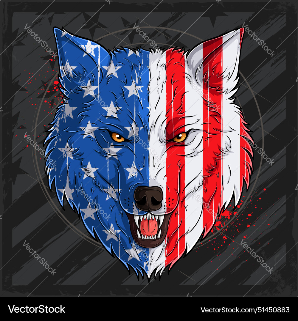 Aggressive growling wolf head with usa flag Vector Image