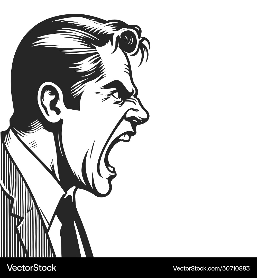 Angry man shouting engraving sketch Royalty Free Vector