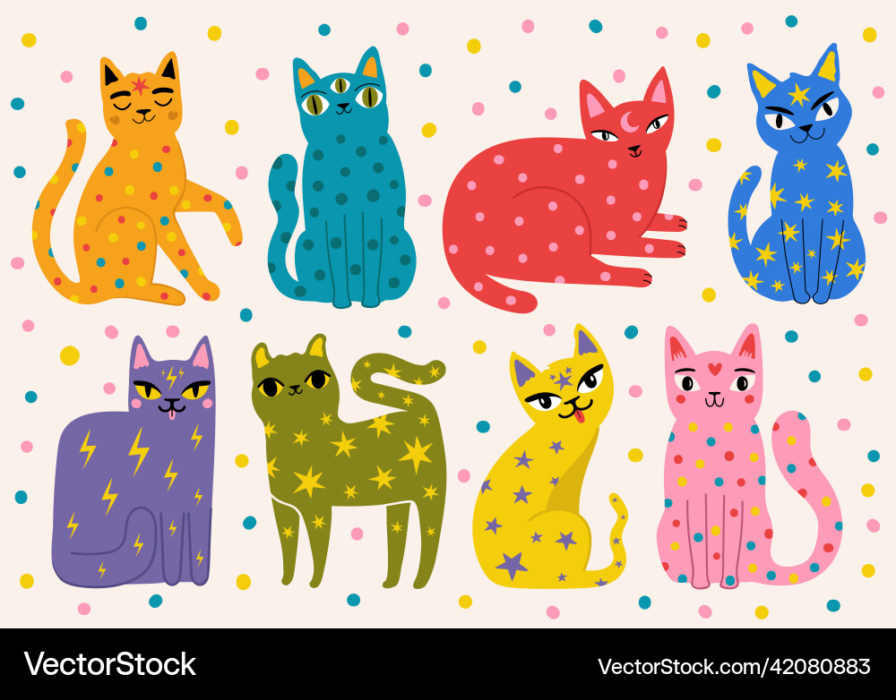 Colorful Cat Print Collection Royalty Free Vector Image