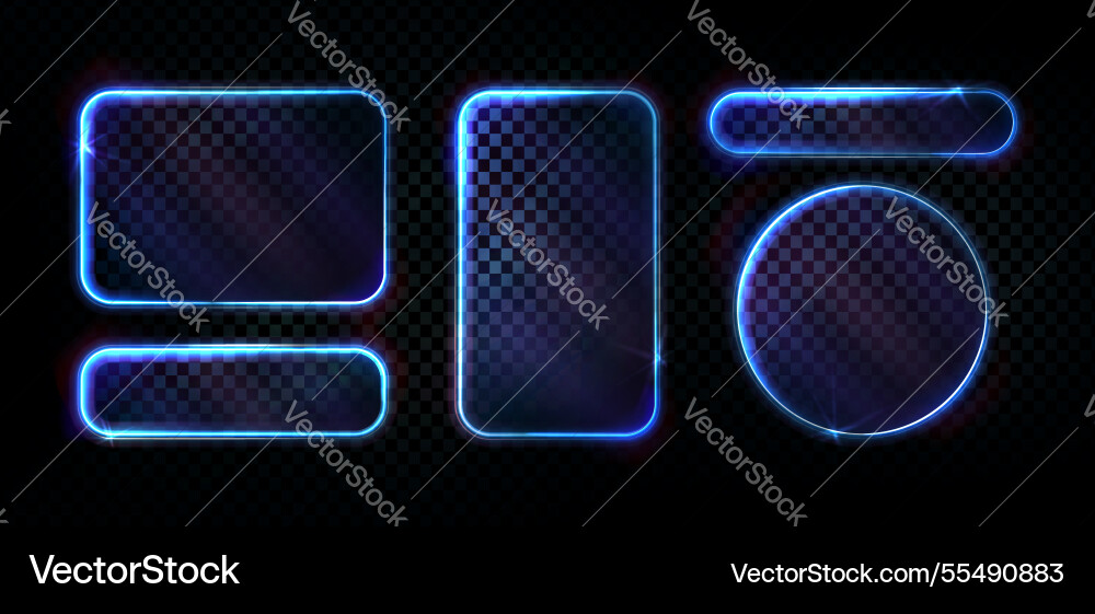 Neon light frames set with glowing blue borders Vector Image