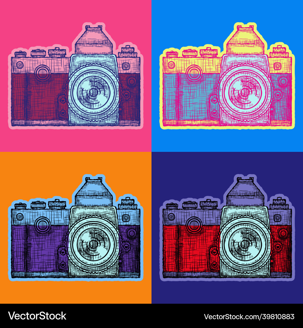 Photo camera pop art style andy warhol Royalty Free Vector