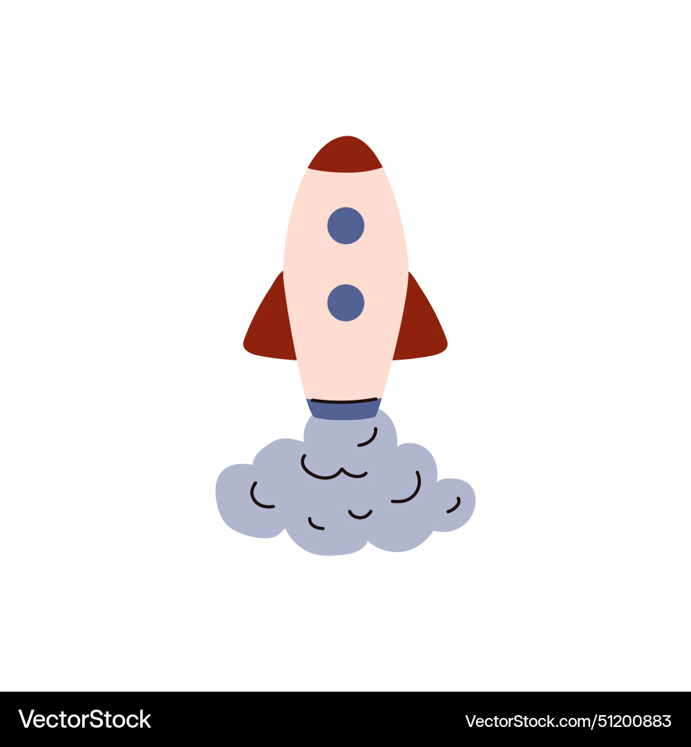 Rocket ship launch flat icon cartoon Royalty Free Vector