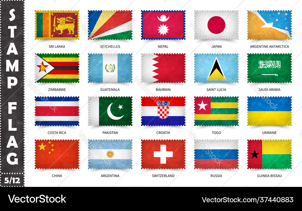 Stamp with official country flag set 5 12 Vector Image