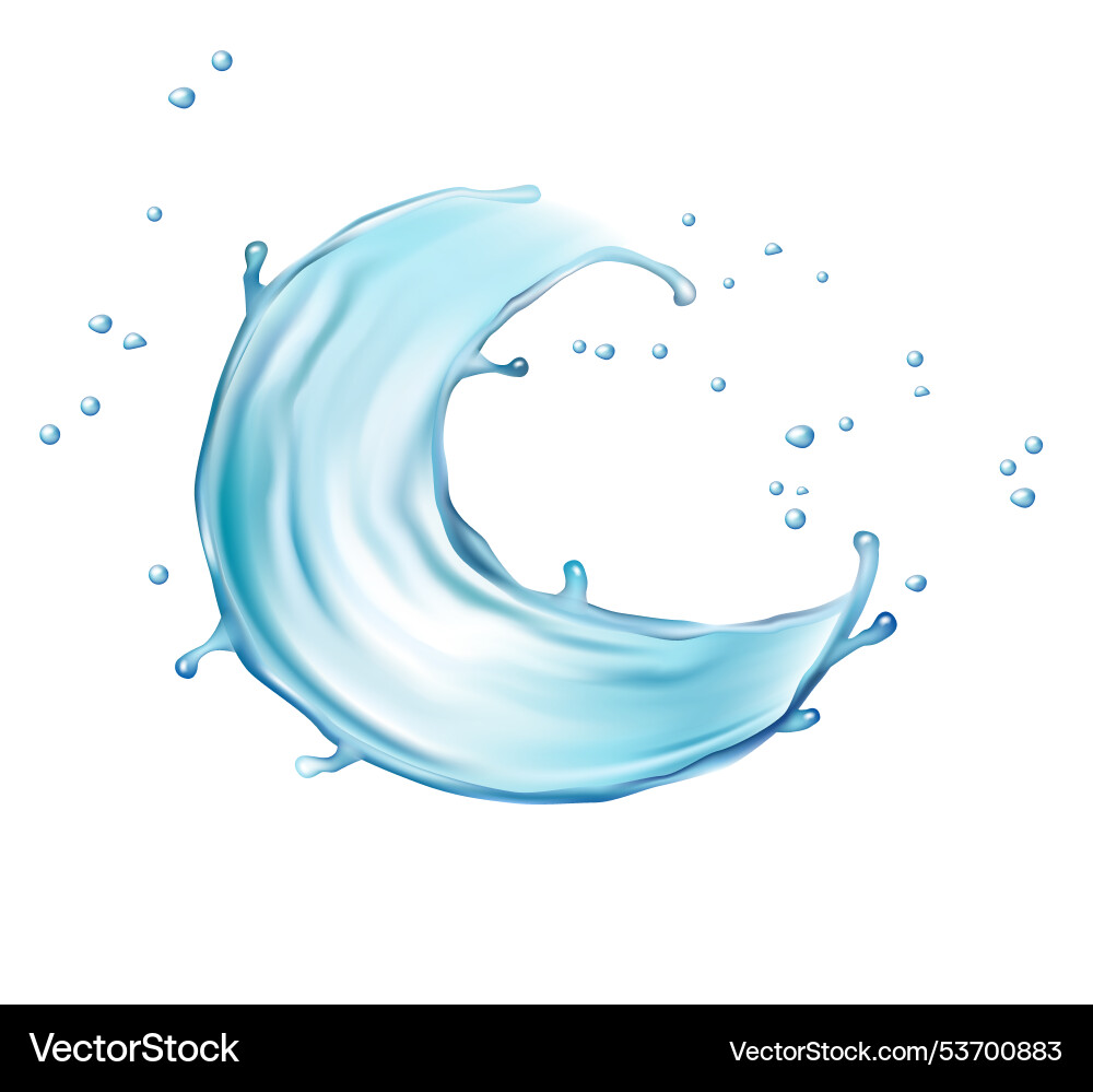 Water splashes and wave swirl with drops Vector Image