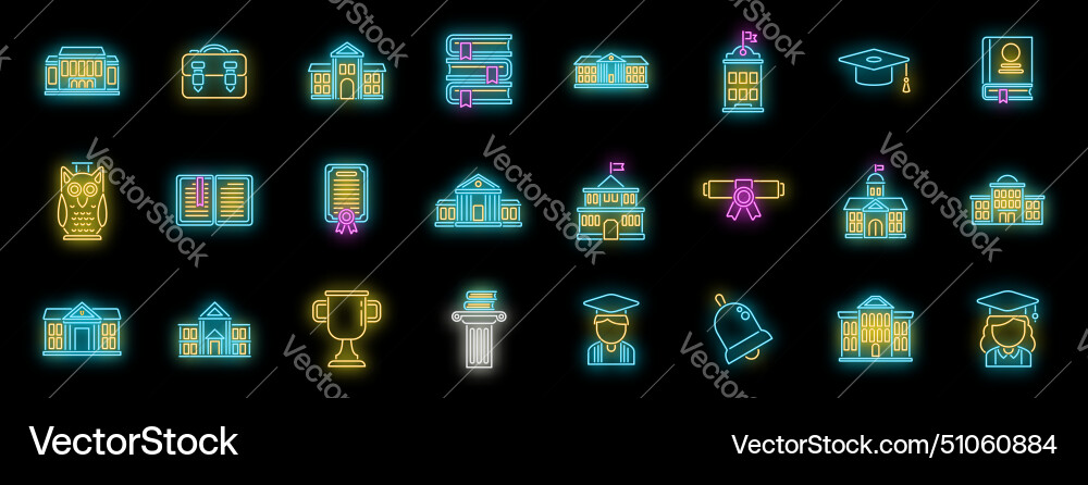 Campus icons set neon Royalty Free Vector Image