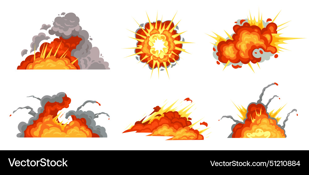 Cartoon explosions exploding bomb fire cloud Vector Image