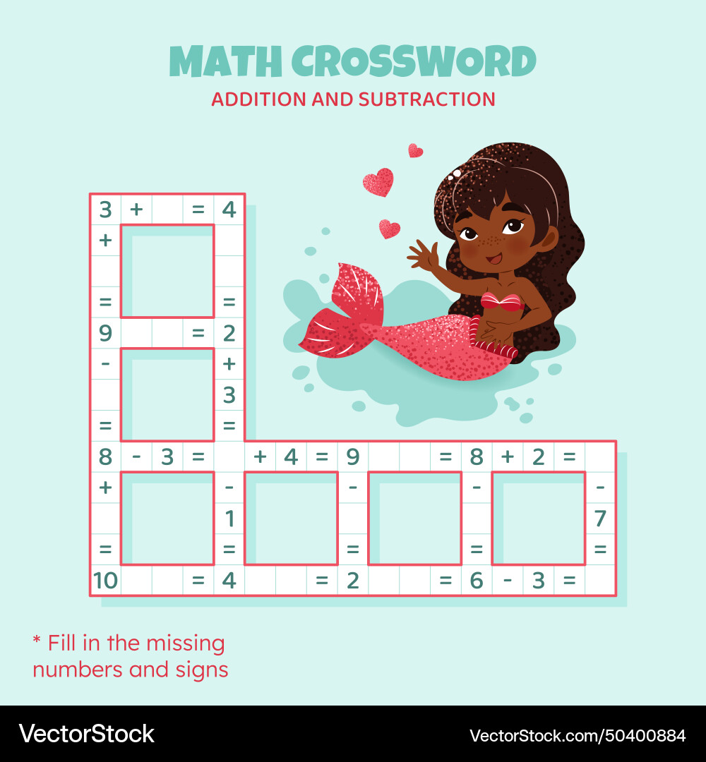 Math crossword puzzle addition and subtraction Vector Image