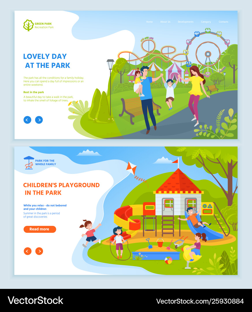 Playground at park for children website text set Vector Image
