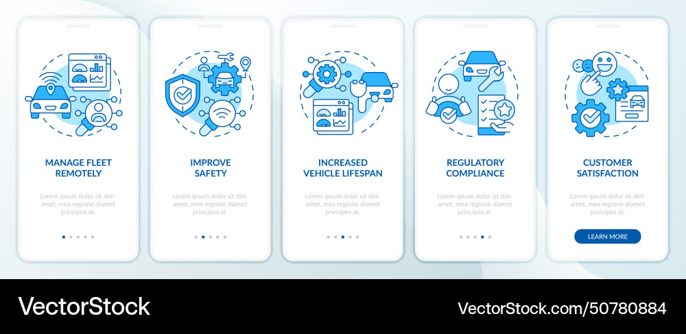 Vehicle inspections blue onboarding mobile app Vector Image