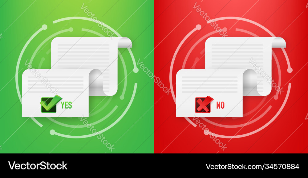 Yes no check mark sign on clipboard lined paper Vector Image