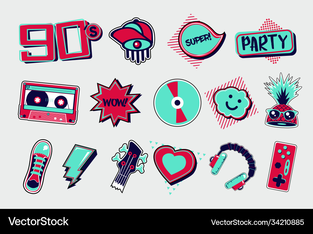 90s style icons funky signs set Royalty Free Vector Image