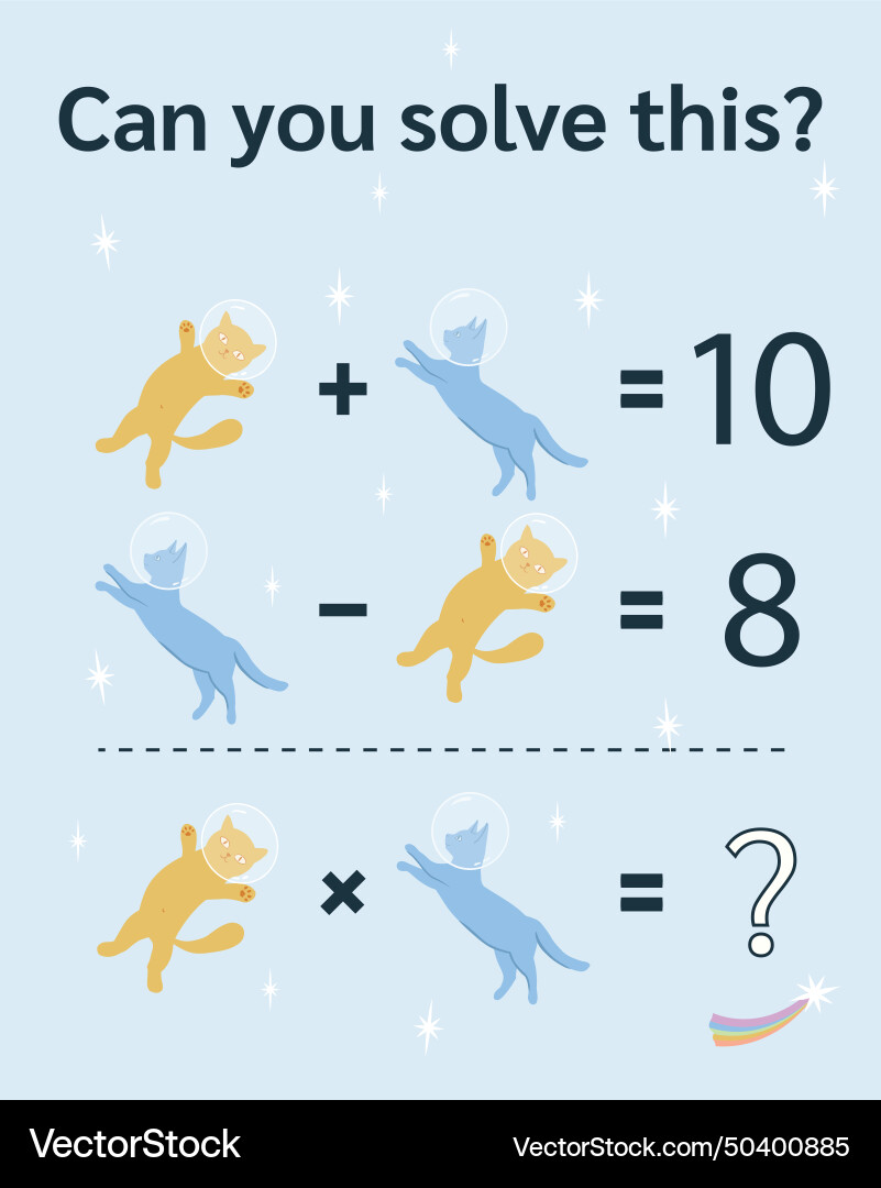 Cat math riddle for kids and adults picture Vector Image