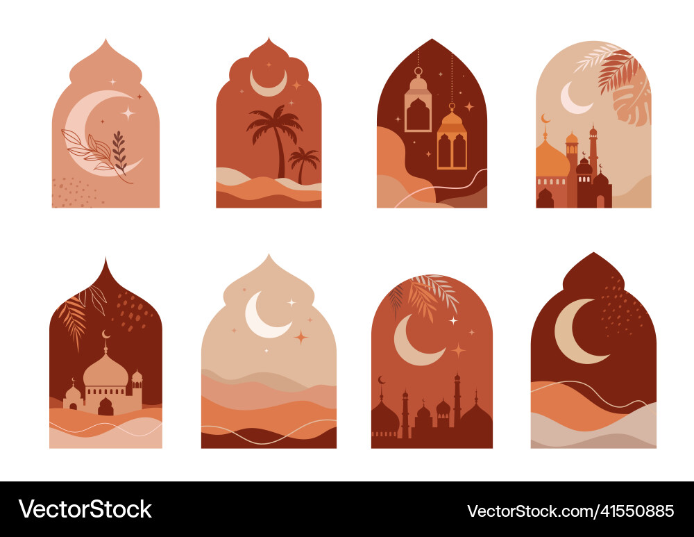Collection of oriental style islamic windows Vector Image