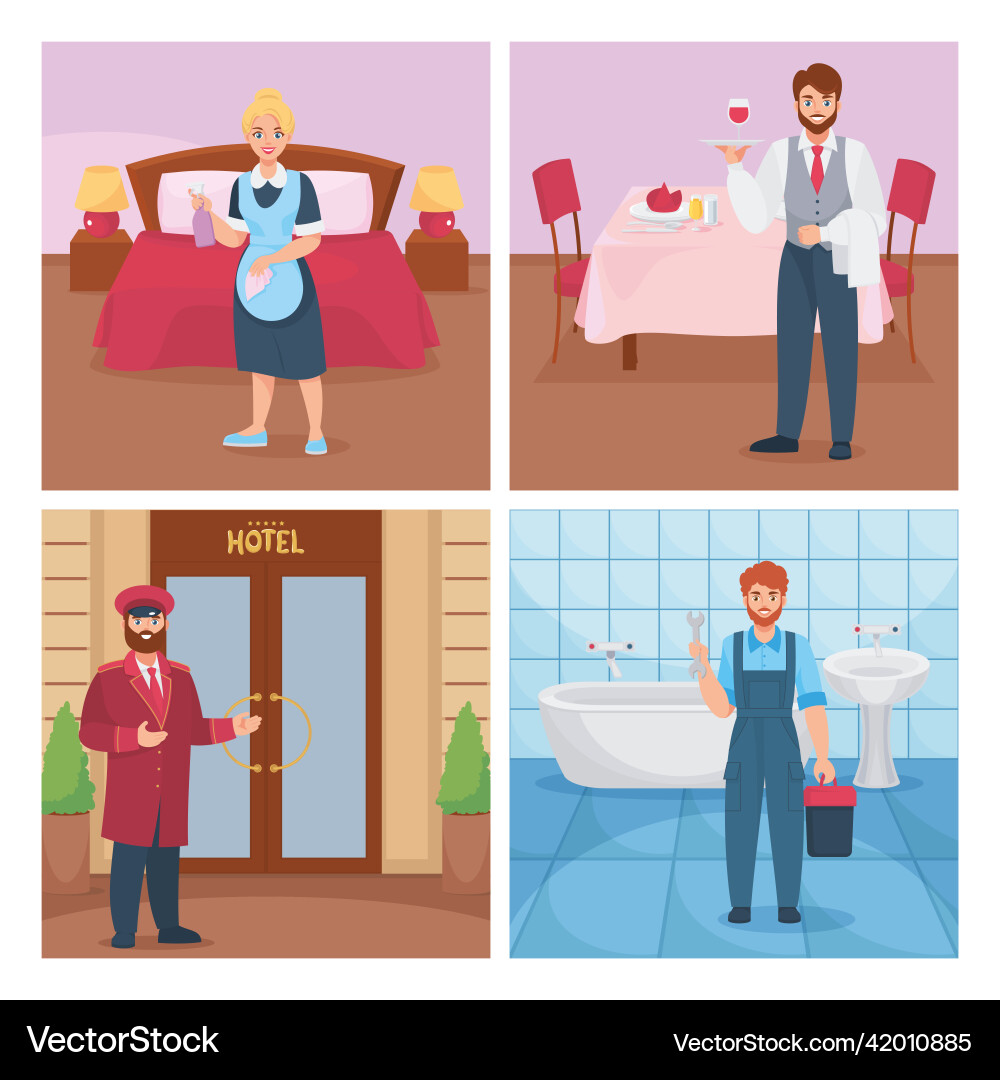 Hotel staff flat compositions Royalty Free Vector Image