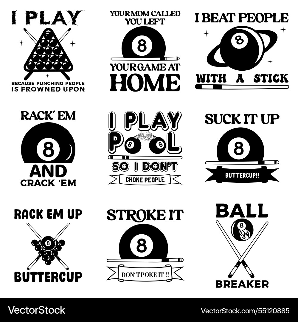 Pool cue t-shirt design bundle Royalty Free Vector Image