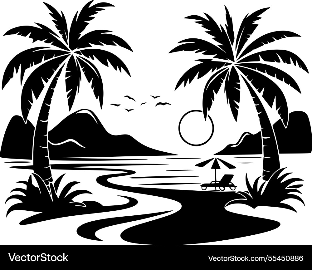 Beach svg scene palm tree isla Royalty Free Vector Image