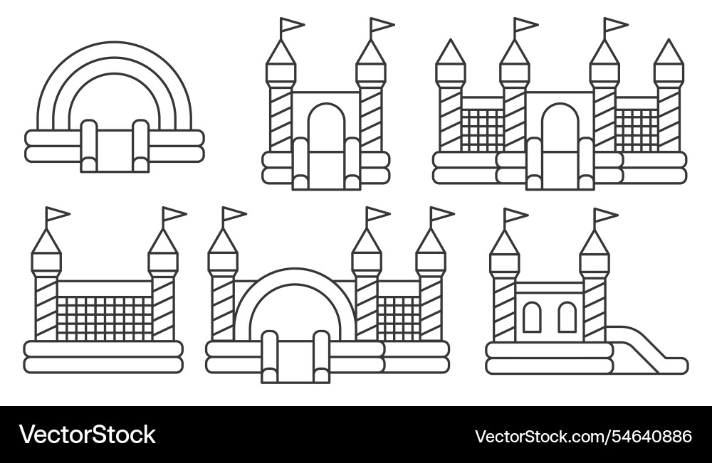 Bouncy castle icons set inflatable house Vector Image